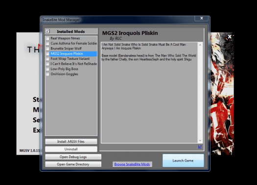 SnakeBite Mod Manager下载-V0.9.0.3版本-合金装备5：幻痛 Mod下载-3DM MOD站