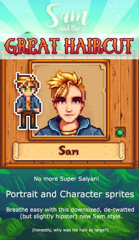 Sam更好的发型（肖像和人物模型）下载_VCool.1版本_星露谷物语 Mod下载-3DM MOD站